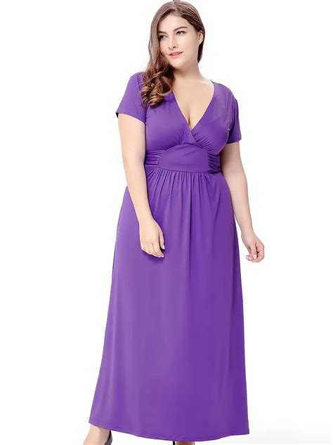 Plus Size Solid V Neck Belted Short Sleeve Maxi Dress Temu Australia