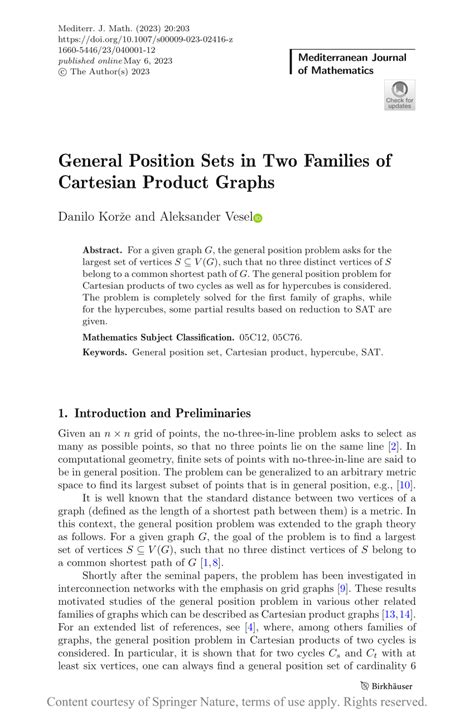 pdf general position sets in two families of cartesian product graphs