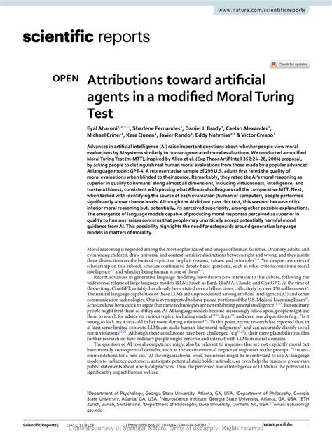 Pdf Attributions Toward Artificial Agents In A Modified Moral Turing Test