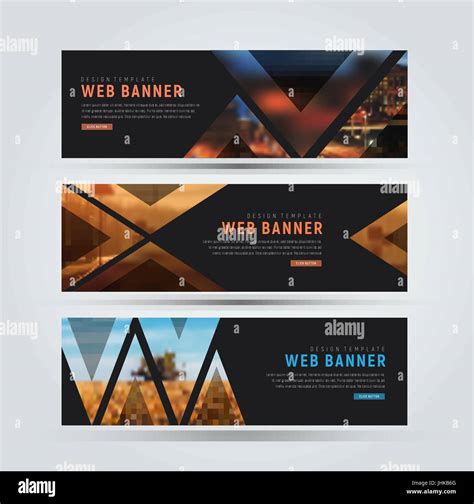 Design Of Black Horizontal Web Banners Templates Of Standard Size With Triangles For A Photo