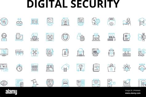 Digital Security Linear Icons Set Encryption Firewall Malware Password Antivirus