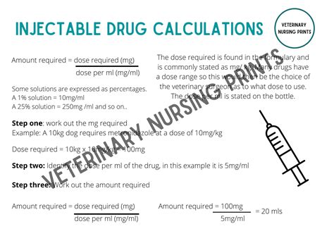 Veterinary Injectable Drug Calculation Poster Etsy