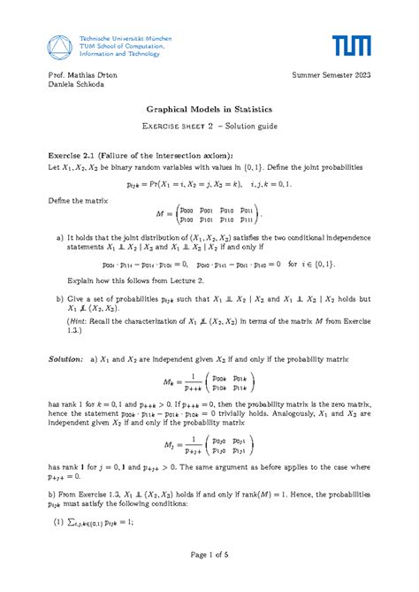 Exercise Sheet 2 Solution Technische Universität München Tum School