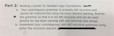 Solved Part 2 Building A Parser For Boolean Logic