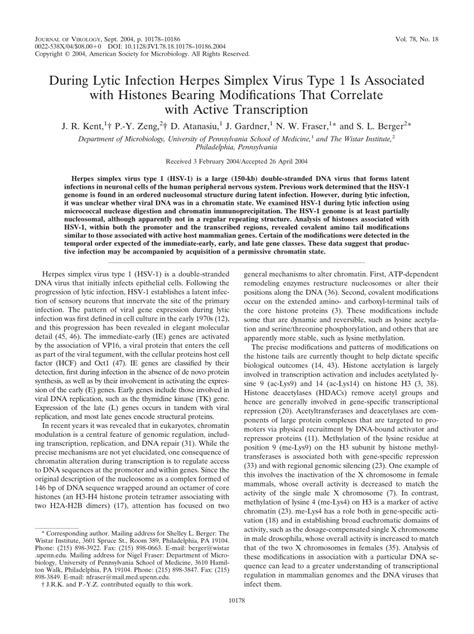 Pdf During Lytic Infection Herpes Simplex Virus Type 1 Is Associated