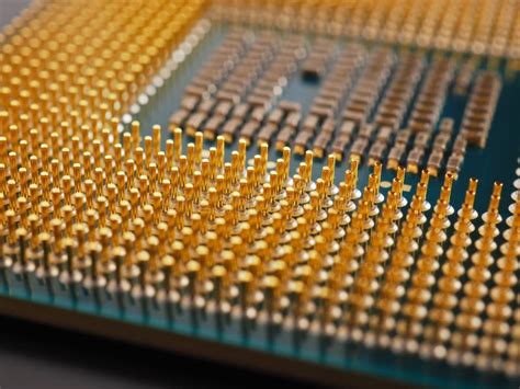 Microprocessor Of Computer Close Up Cpu Semiconductor Pins And Connectors Electronic And