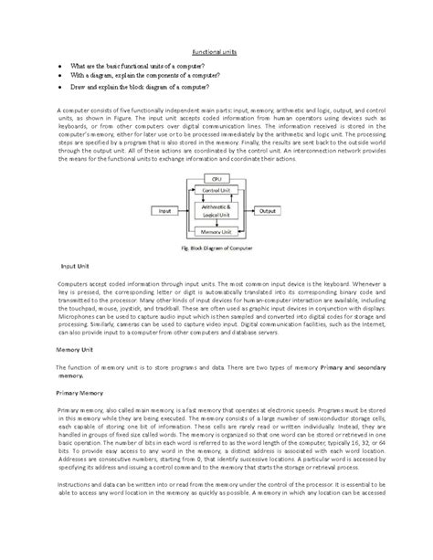 Functional Unit Of Computers Functional Units What Are The Basic Functional Units Of A