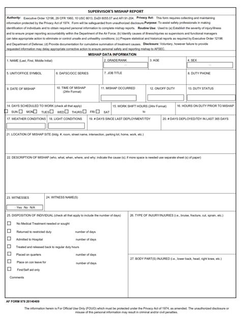 Af Form 978 Supervisor Mishap Report Af Forms