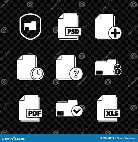 Set Document Folder Protection Psd File Document Add New Pdf And Check Mark Xls With Clock