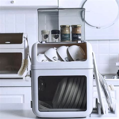 ☂tto ที่คว่ำจาน 2 ชั้น พร้อมฝาปิด ราวแขวนเสริม ด้านข้าง 33x28x41 Cm ที่วางฝาหม้อ ชั้นวางจาน ที่