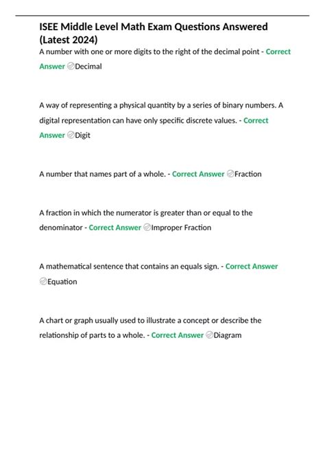 Isee Middle Level Math Exam Questions Answered Latest 2024 Isee