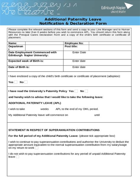Additional Paternity Leave Notification And Declaration Staff Napier Ac Doc Template Pdffiller