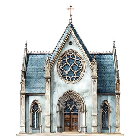 Gothic Style Church Facade Illustration Architectural Drawing Of A