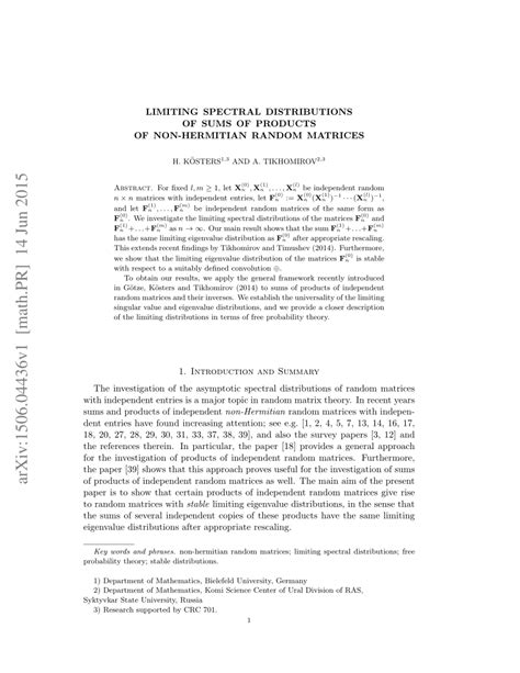 Pdf Limiting Spectral Distributions Of Sums Of Products Of Non Hermitian Random Matrices