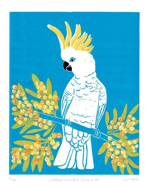 Sulphur Crested Cockatoo Original Linocut Linocut Prints Linocut