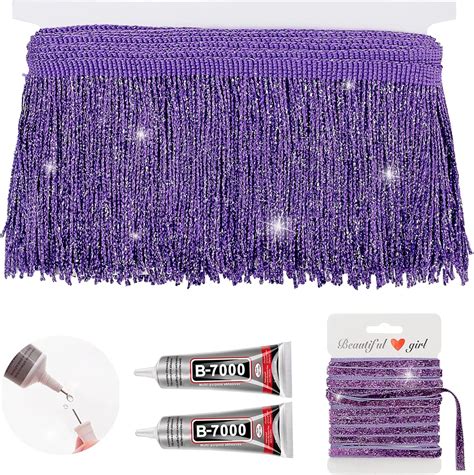 Purple Glittery Fringes Trim 5 Yards X 4 Inch Fringes Trim