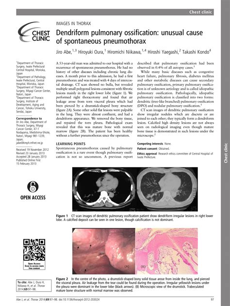 Pdf Dendriform Pulmonary Ossification Unusual Cause Of Spontaneous Pneumothorax