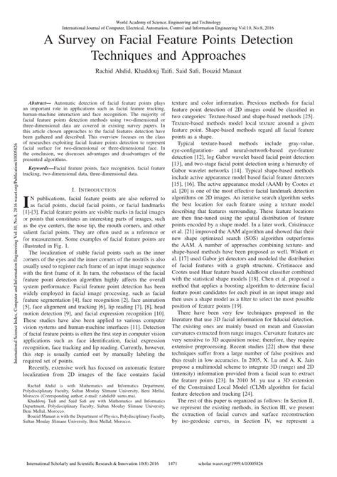 Pdf A Survey On Facial Feature Points Detection Techniques And Approaches
