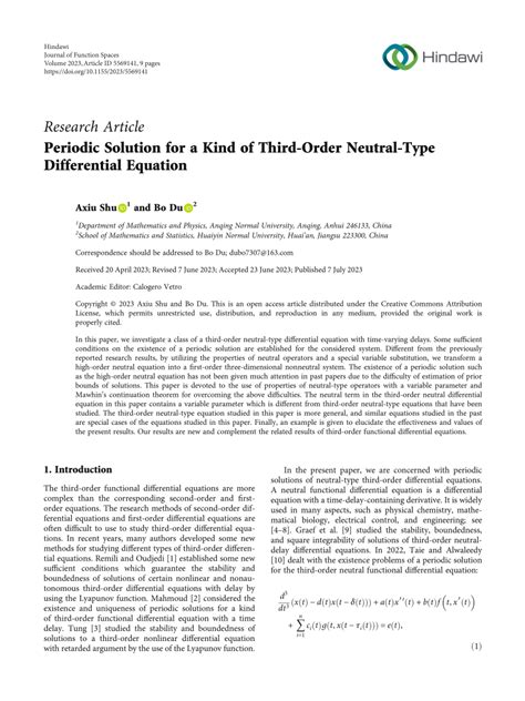Pdf Periodic Solution For A Kind Of Third Order Neutral Type