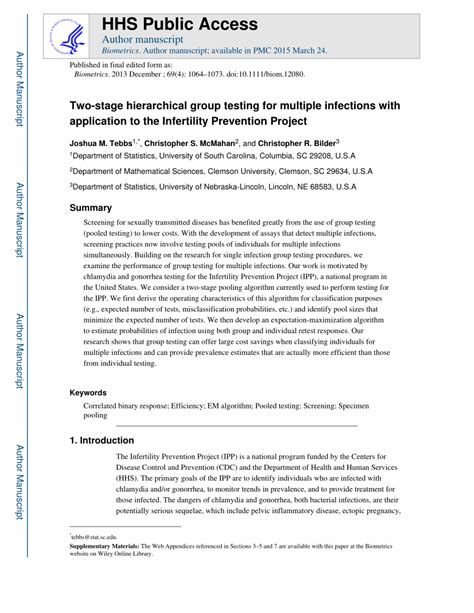Pdf Two Stage Hierarchical Group Testing For Multiple Infections With Application To The