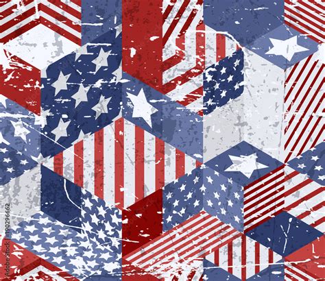 Vector Seamless Watercolor Usa Flag Pattern 3d Isometric Cubes