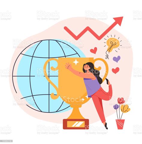 골든 컵을 들고 여자 우승자 노동자 캐릭터 우승 축하 행사 개념 벡터 그래픽 디자인 일러스트레이션 1위에 대한 스톡 벡터 아트 및 기타 이미지 Istock