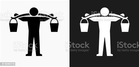 흑인과 백인 벡터 배경에서 양동이 아이콘을 들고 개념 기호에 대한 스톡 벡터 아트 및 기타 이미지 개념 기호 검은색