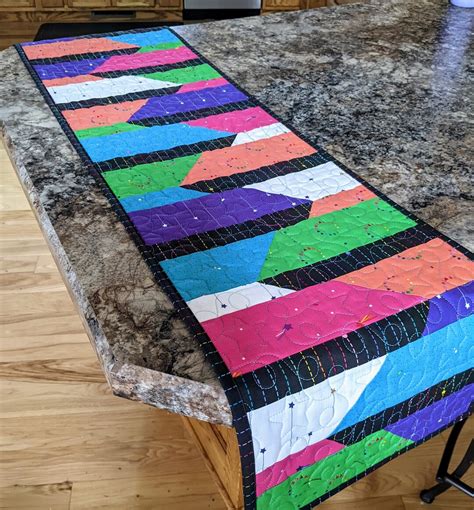 Multi Colored Quilted Table Runner Modern Star Design Etsy