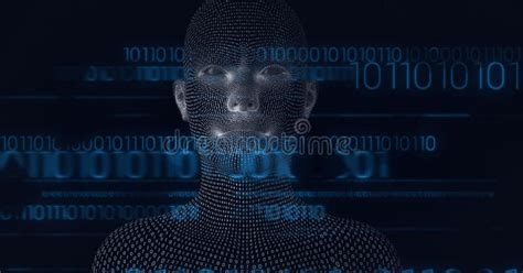 Composition Of Human Bust And Blue Binary Coding Processing Stock