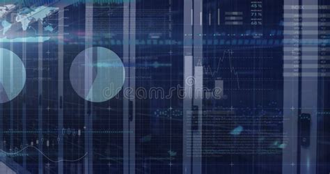 Image Of Statistical Data Processing Against Computer Server Room Stock