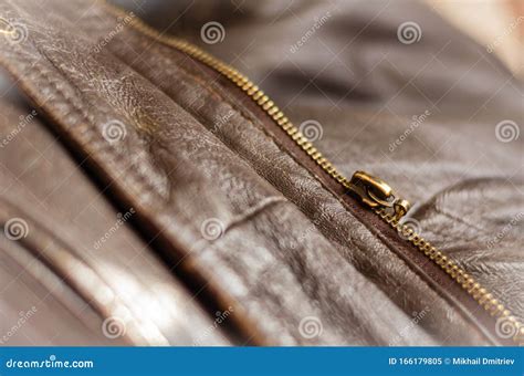A Metal Fastener On A Leather Jacket Stock Image Image Of Design