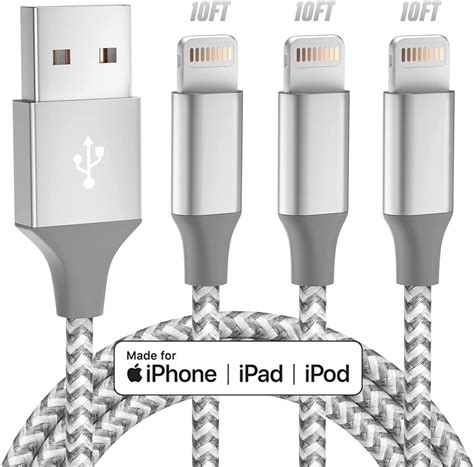 Bkayp Apple Mfi Certified Iphone Charger 3pack 10ft Long Lightning Cable Fast Charging High