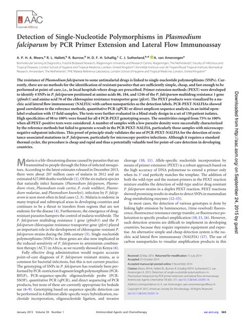 Pdf Detection Of Single Nucleotide Polymorphisms In Plasmodium Falciparum By Pcr Primer