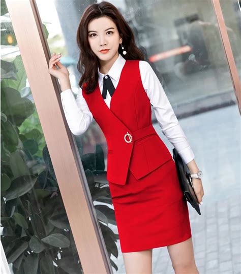 정장 여자 비즈니스 정장 스커트와 블레 이저 코트와 조끼 And 양복 조끼와 3 조각 세트 고품질 패브릭 숙 녀 블레 이저정장 치마 Aliexpress
