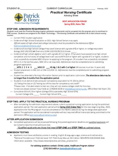Fillable Online Admission To The Practical Nursing Certificate Program Bmcc Fax Email Print