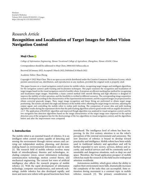 PDF Recognition And Localization Of Target Images For Robot Vision Navigation Control