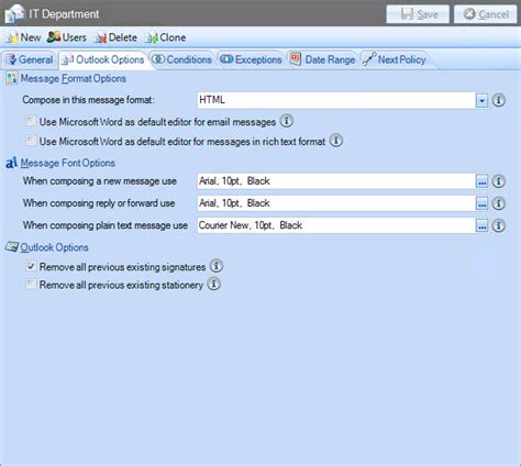 Exclaimer Signature Manager Outlook Edition Outlook Mail Format Policy Options