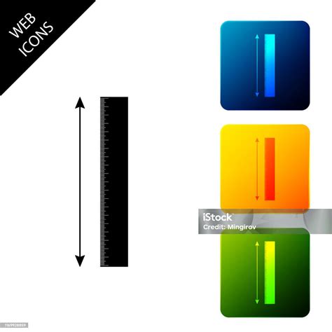 흰색 배경에 격리된 측정 높이 및 길이 아이콘입니다 눈금자 직선 배율 기호입니다 설정 아이콘 다채로운 사각형 버튼 벡터 일러스트레이션 0명에 대한 스톡 벡터 아트 및 기타