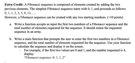 Solved Extra Credit A Fibonacci Sequence Is Composed Of