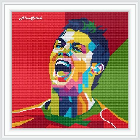 Cross Stitch Pattern Cristiano Ronaldo Sport Football Art Inspire