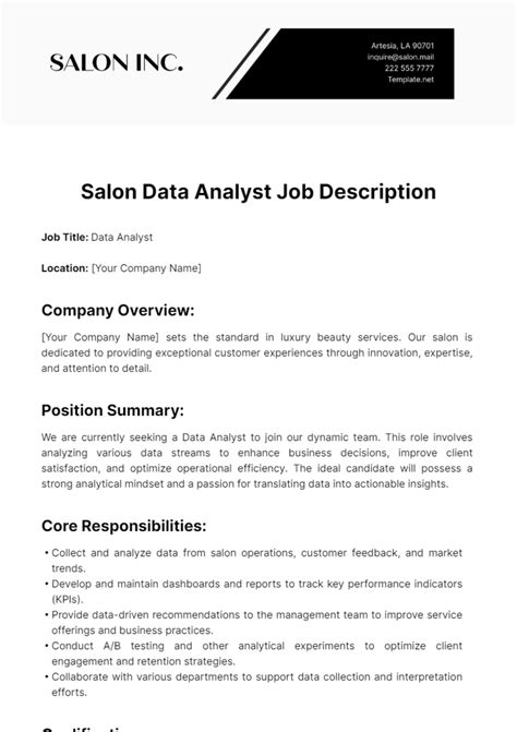 Free Salon Data Analyst Job Description Template Edit Online