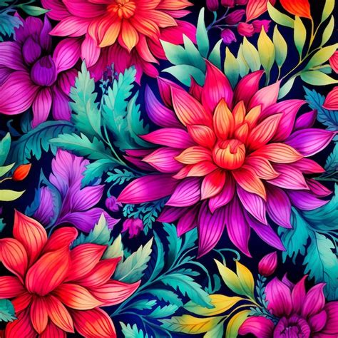 Premium Ai Image Neon Flowers Pattern