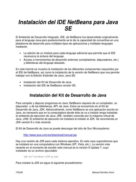 Instalación Del Ide Netbeans Para Java Se Pdf Frijoles Netos