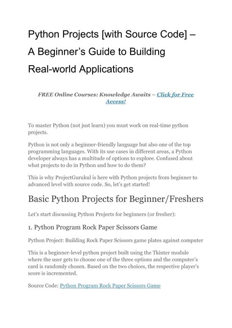 Ppt Python Projects With Source Code A Beginners Guide To
