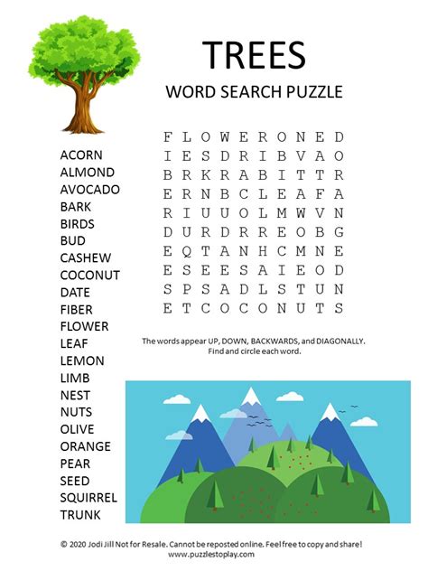 Trees Word Search Puzzle Puzzles To Play
