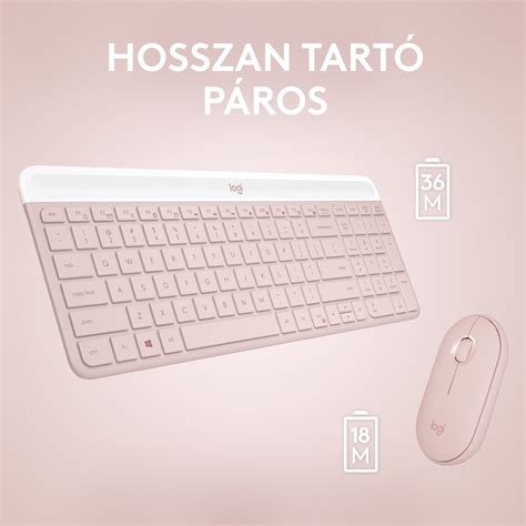 Комплект безжична клавиатура Мишка Logitech Mk470 Slim Layout Us Intl Rose Emag Bg