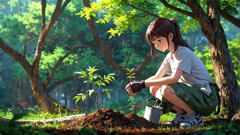 Premium Photo A Anime Girl Planting A Tree Premium Photo A Anime Girl Planting A Tree