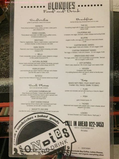 Online Menu Of Blondies Food And Drink Restaurant Arcata California