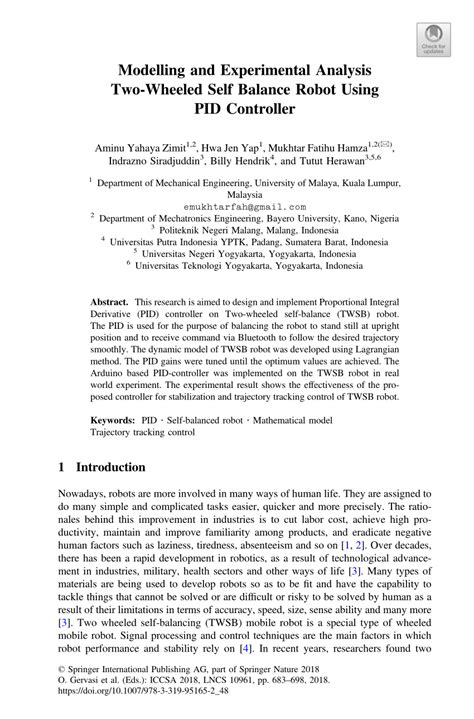 Pdf Modelling And Experimental Analysis Two Wheeled Self Balance Robot Using Pid Controller