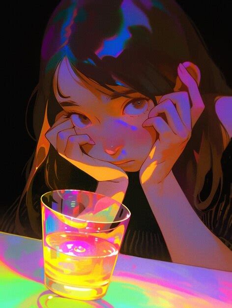 Premium Ai Image Brightly Colored Photograph Of A Girl Talking On A Cell Phone Generative Ai